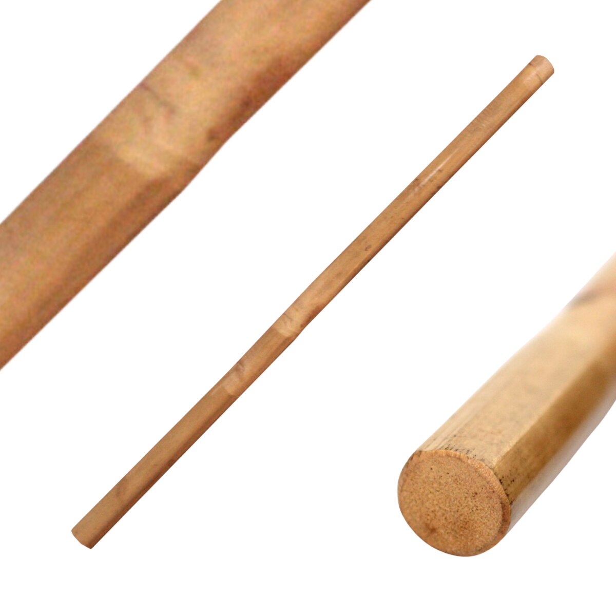 Escrima Stick Premium Rattan - ungeschält, Ledergriff, 2er Pack