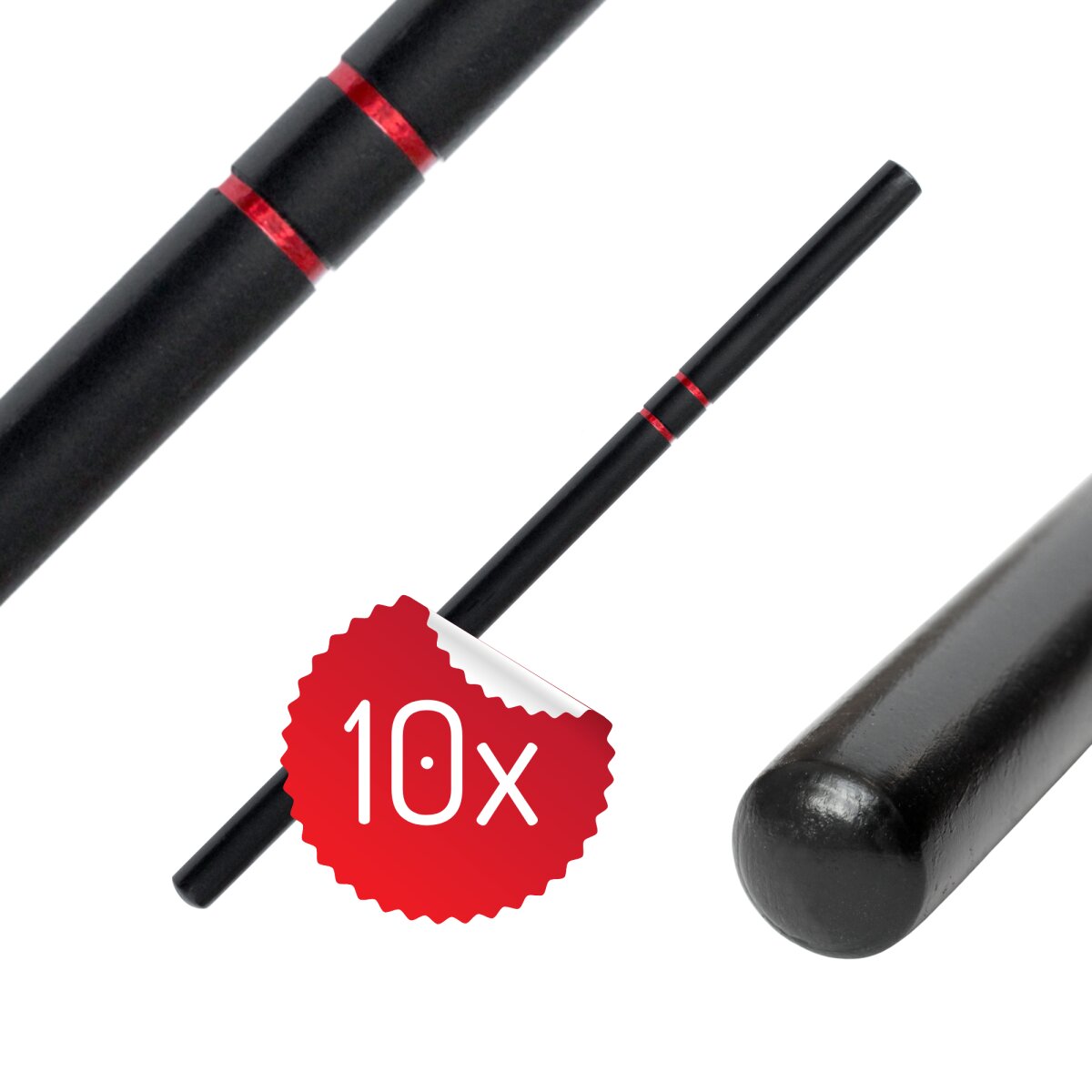 10x Black escrima stick / baton red oak